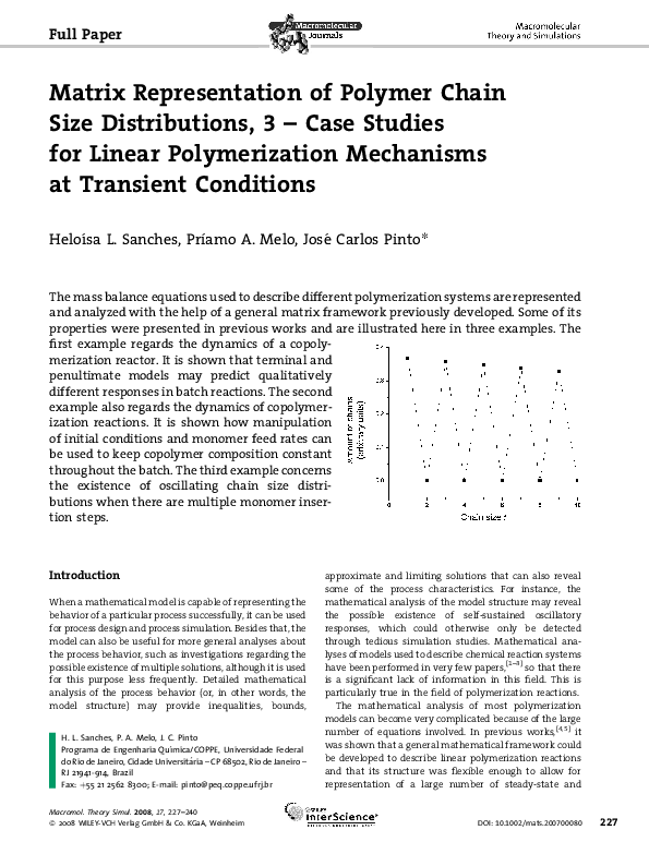 (PDF) Matrix Representation of Polymer Chain Size Distributions, 3 ...