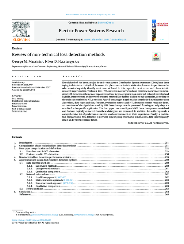 (PDF) Review of non-technical loss detection methods