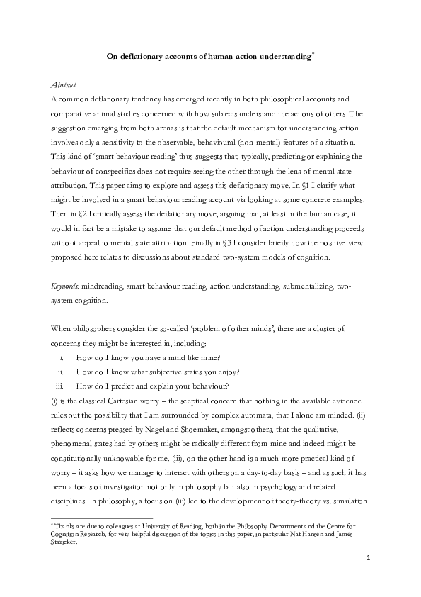 (PDF) On deflationary accounts of human action understanding