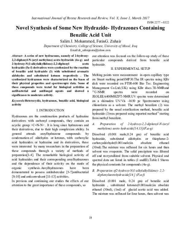 (PDF) Novel Synthesis of Some New Hydrazide-Hydrazones Containing ...