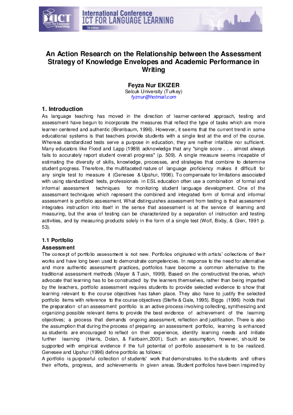 (PDF) An Action Research on the Relationship between the Assessment ...