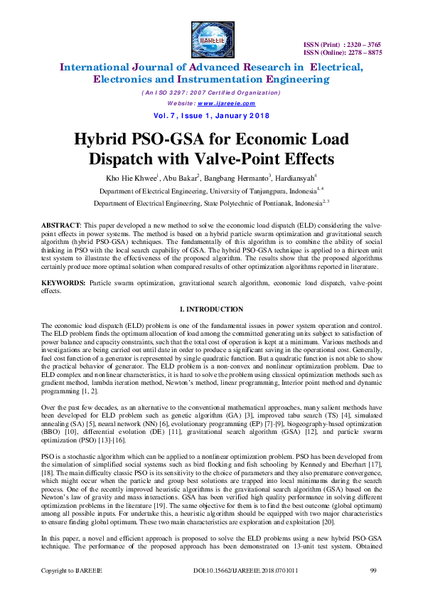 (PDF) Hybrid PSO-GSA for Economic Load Dispatch with Valve-Point Effects