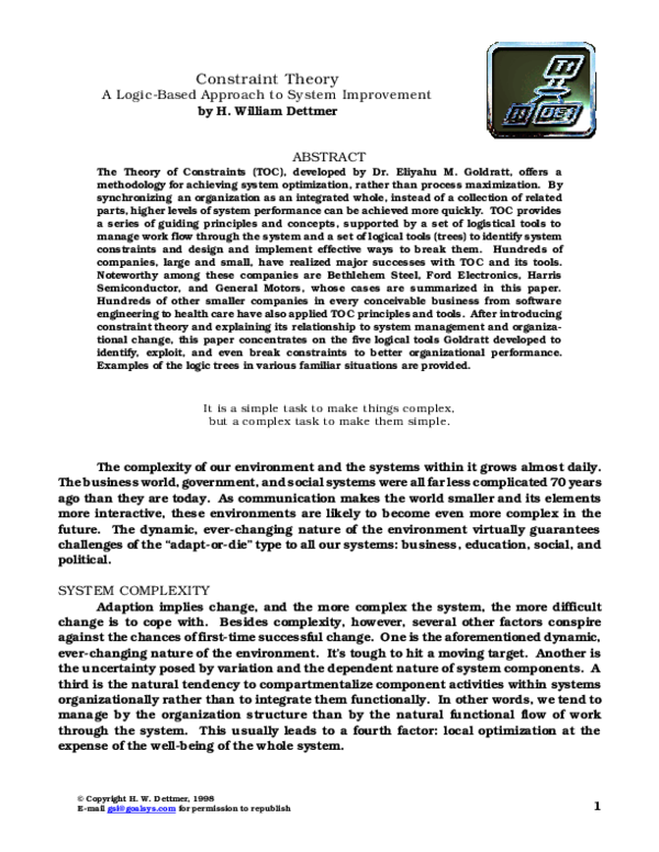 (PDF) Constraint Theory A Logic-Based Approach to System Improvement