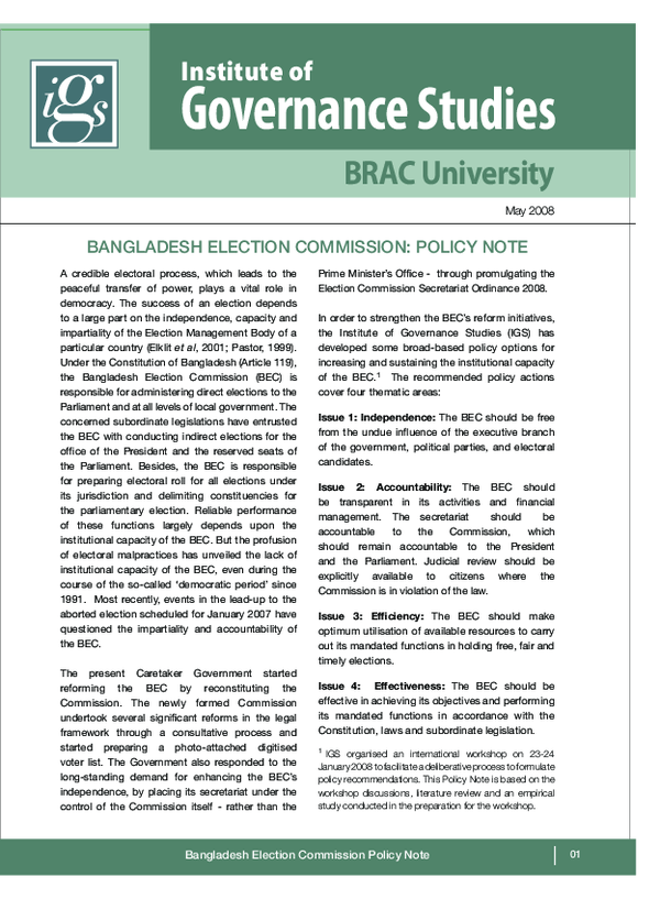 (PDF) BANGLADESH ELECTION COMMISSION POLICY NOTE