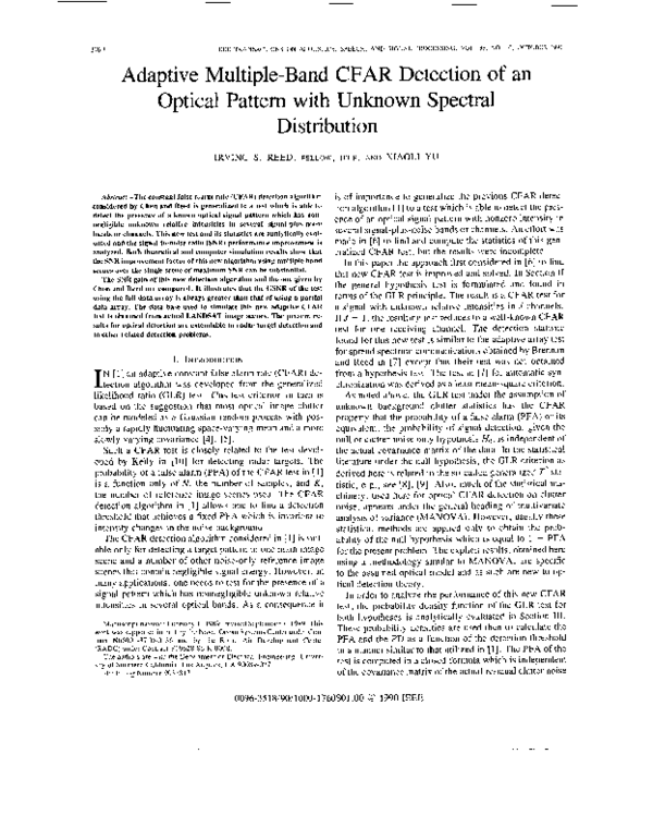 Pdf Adaptive Multiple Band Cfar Detection Of An Optical Pattern With