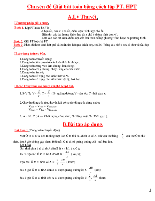 (PDF) Chuyªn ®Ò Gi ¶i bµi to¸n b»ng c¸ch lËp PT, HPT