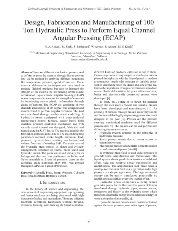 (PDF) Design Fabrication and Manufacturing of 100 Ton HydraulicPress to ...