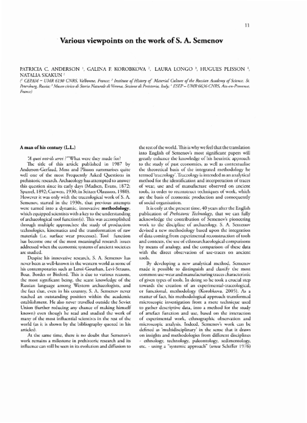 (PDF) Varions viewpoints on the work of S. A. Semenov