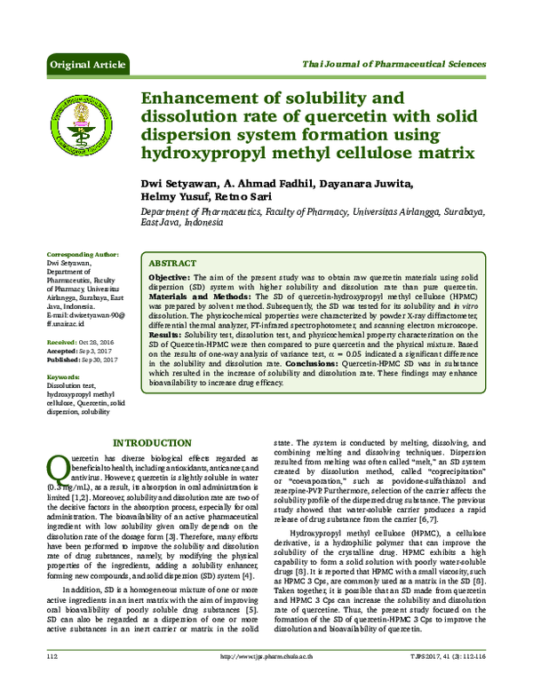 (PDF) Enhancement of solubility and dissolution rate of quercetin with ...