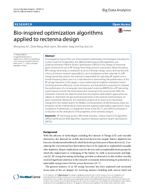 (PDF) Big Data Analytics Bio-inspired optimization algorithms applied to rectenna design
