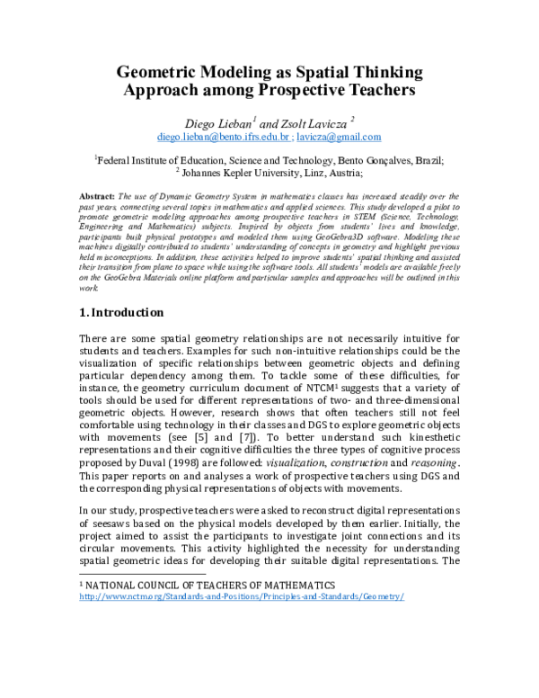 (PDF) Geometric Modeling as Spatial Thinking Approach among Prospective ...