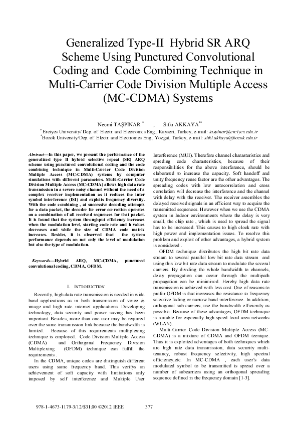 Pdf Generalized Type Ii Hybrid Sr Arq Scheme Using Punctured Convolutional Coding And Code