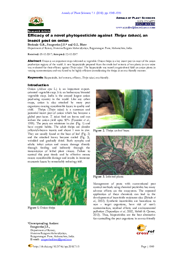 (PDF) Efficacy of a novel phytopesticide against Thrips tabaci, an insect pest on onion