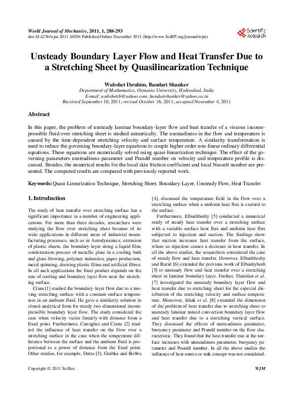 (PDF) Unsteady Boundary Layer Flow and Heat Transfer Due to a Stretching Sheet by ...