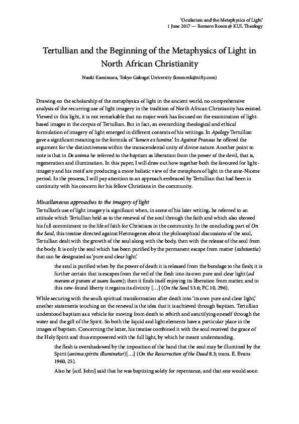 (PDF) Tertullian and the Beginning of the Metaphysics of Light in North ...