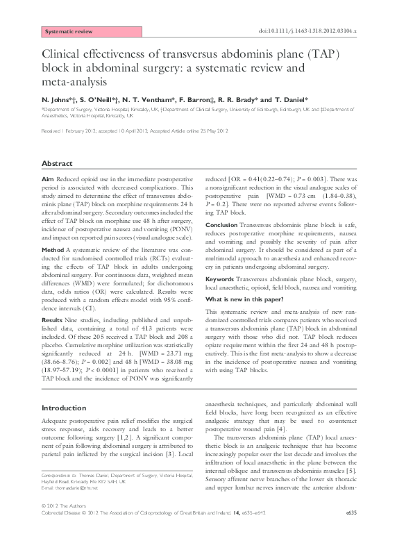 (PDF) Clinical effectiveness of transversus abdominis plane (TAP) block ...