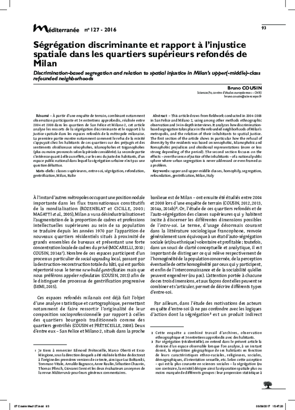 (PDF) Ségrégation discriminante et rapport à l'injustice spatiale dans ...