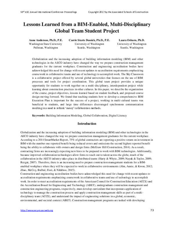 (PDF) Lessons Learned from a BIM-Enabled, Multi-Disciplinary Global ...