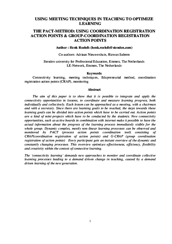 (PDF) USING MEETING TECHNIQUES IN TEACHING TO OPTIMIZE LEARNING THE ...