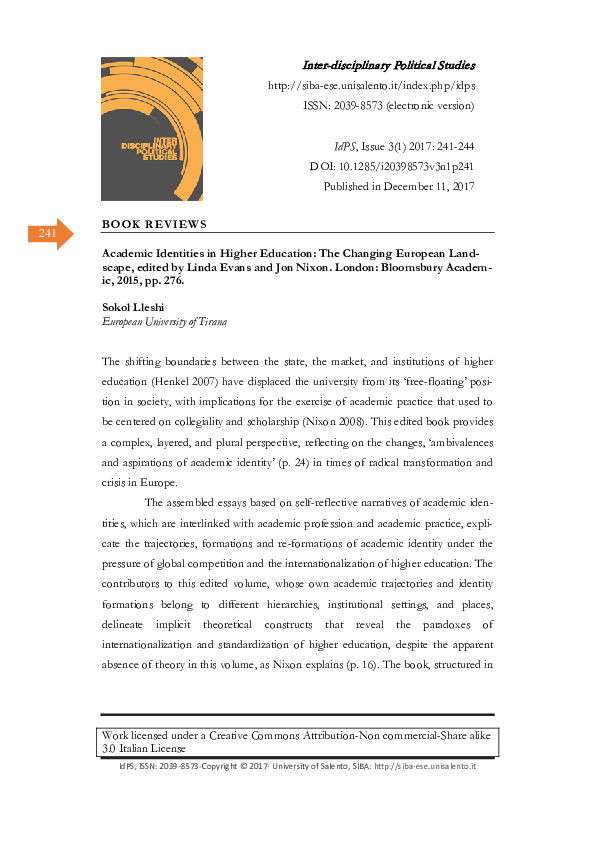 (PDF) Academic Identities in Higher Education: The Changing European ...