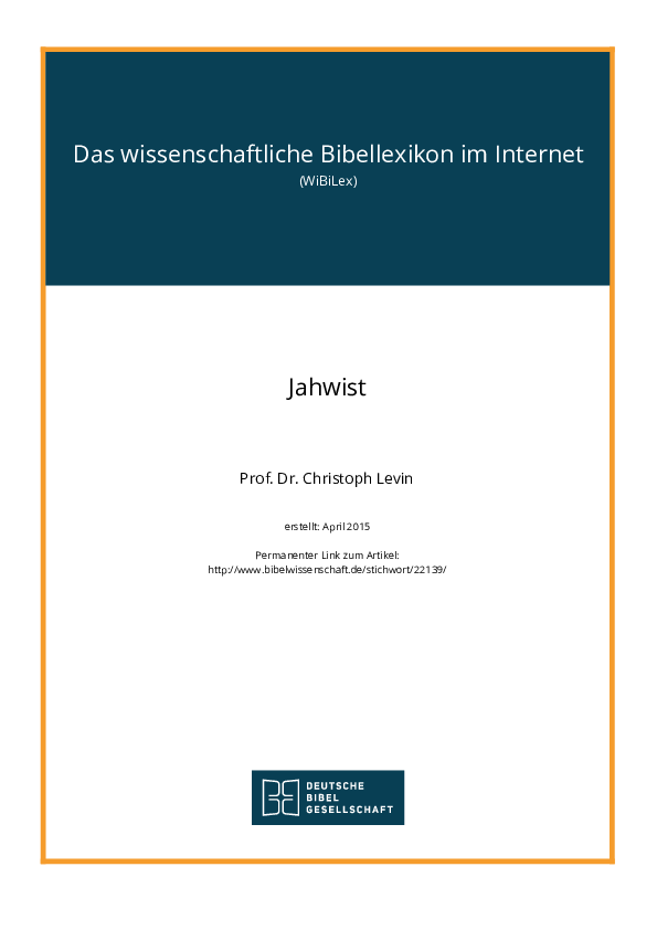 (PDF) 2015 Art. Jahwist, Das wissenschaftliche Bibellexikon im Internet