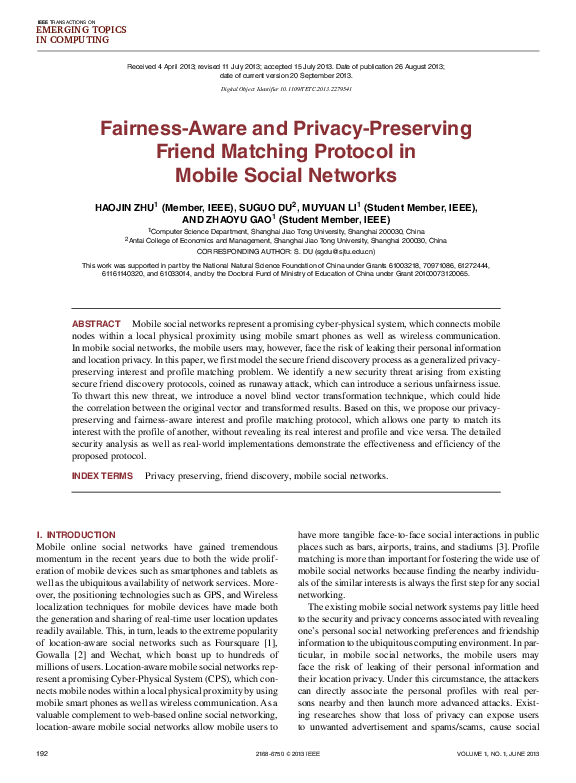 (PDF) EMERGING TOPICS IN COMPUTING Fairness-Aware and Privacy-Preserving Friend Matching ...