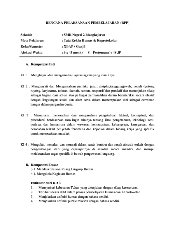 (DOC) RENCANA PELAKSANAAN PEMBELAJARAN (RPP) Sekolah : SMK Negeri 2 ...