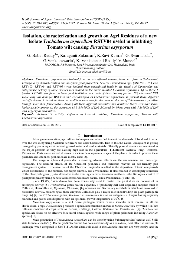 (PDF) Isolation, characterization and growth on Agri Residues of a new Isolate Trichoderma ...