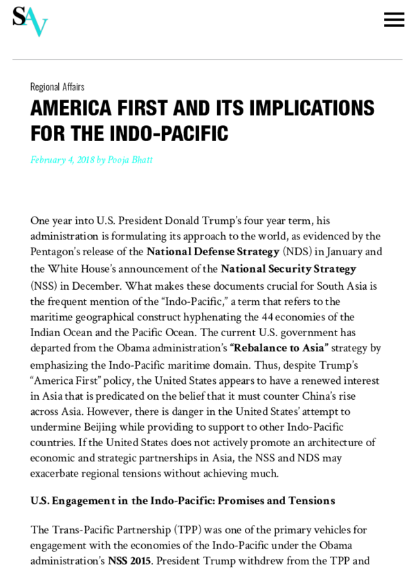 (PDF) AMERICA FIRST AND ITS IMPLICATIONS FOR THE INDO-PACIFIC