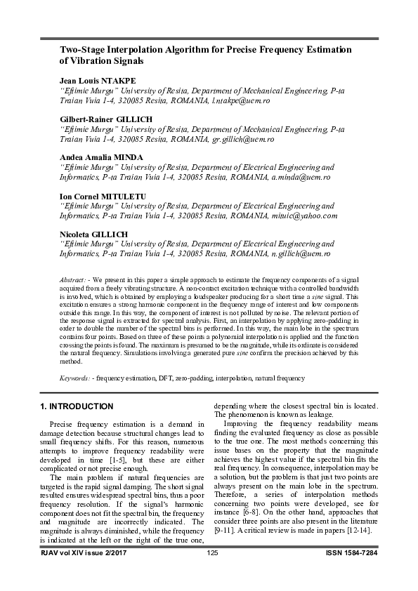 Pdf Two Stage Interpolation Algorithm For Precise Frequency