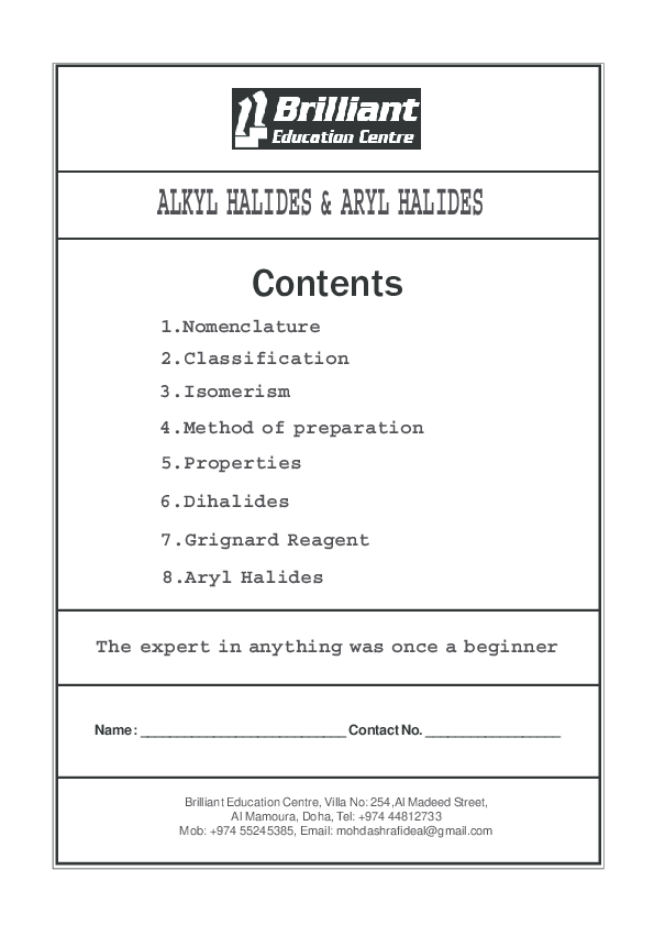 (PDF) ALKYL HALIDES & ARYL HALIDE