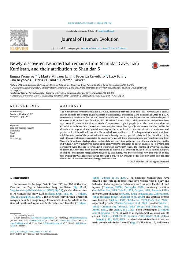 (PDF) Newly discovered Neanderthal remains from Shanidar Cave, Iraqi ...