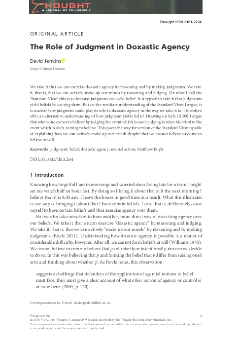 (PDF) The role of judgment in doxastic agency