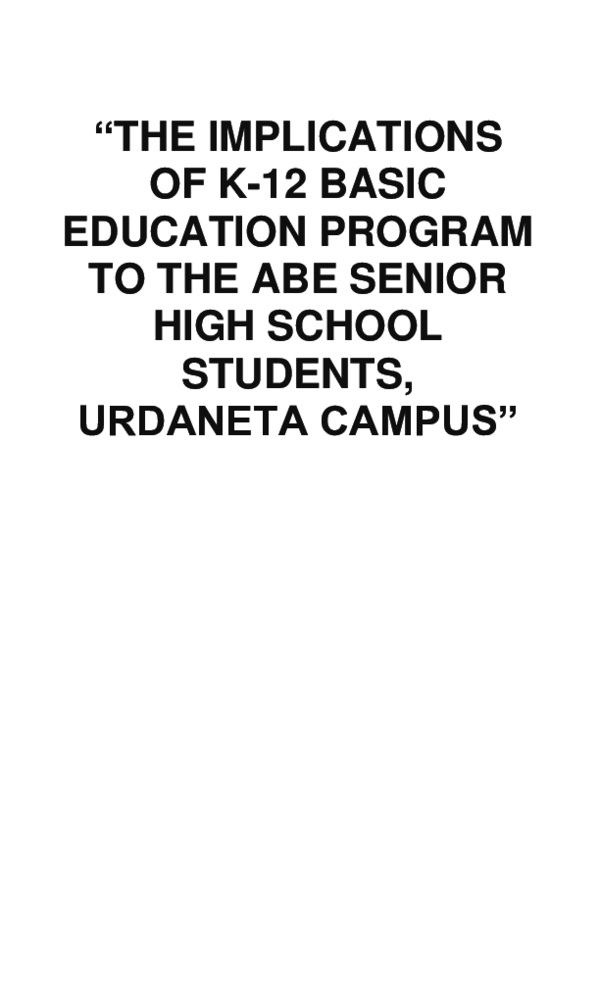 (DOC) " THE IMPLICATIONS OF K-12 BASIC EDUCATION PROGRAM TO THE ABE ...