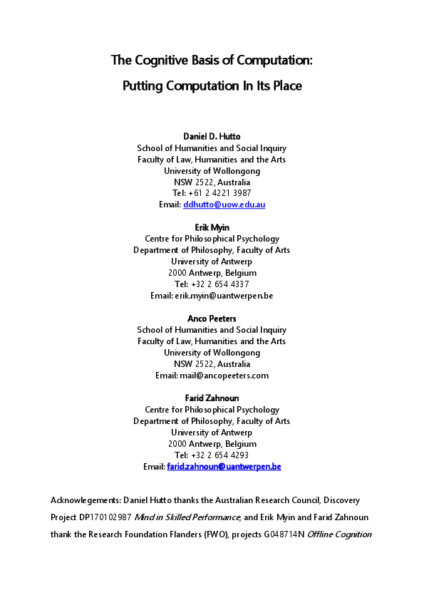 Pdf The Cognitive Basis Of Computation Putting Computation In Its Place