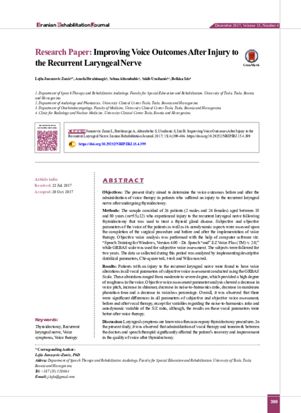 (PDF) Research Paper: Improving Voice Outcomes After Injury to the ...