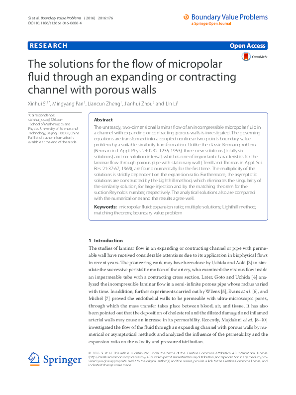 (PDF) The solutions for the flow of micropolar fluid through an ...