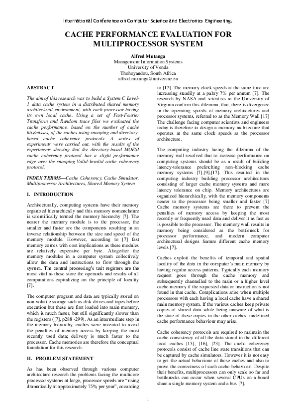 (PDF) CACHE PERFORMANCE EVALUATION FOR MULTIPROCESSOR SYSTEM