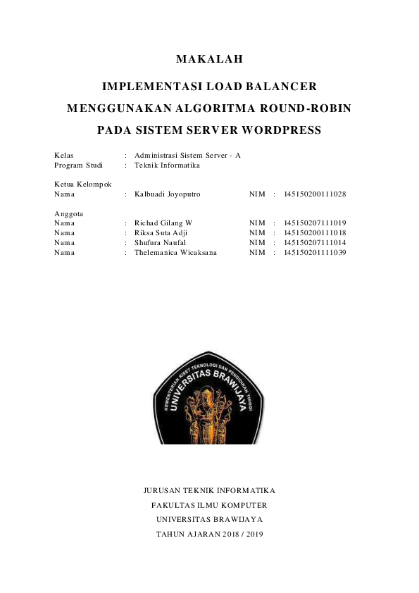 Pdf Makalah Sistem Server Word Press Menggunakan Load Balancing Dengan Algoritma Rund Robin