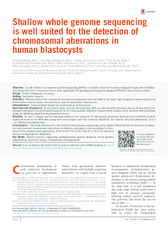 (PDF) Shallow whole genome sequencing is well suited for the detection of chromosomal ...