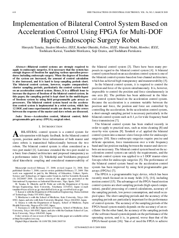 (PDF) Implementation of Bilateral Control System Based on Acceleration Control Using FPGA for ...