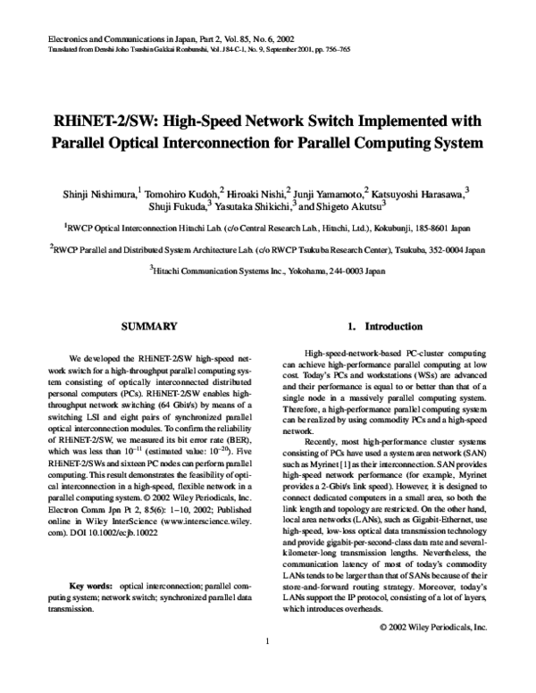 (PDF) RHiNET-2/SW: High-speed network switch implemented with parallel optical interconnection ...