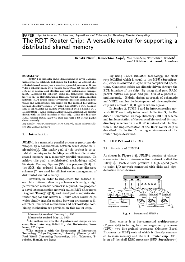 (PDF) The RDT Router Chip: A versatile router for supporting a distributed shared memory