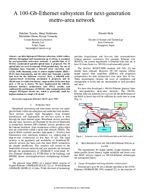(PDF) A 100-Gb-Ethernet subsystem for next-generation metro-area network