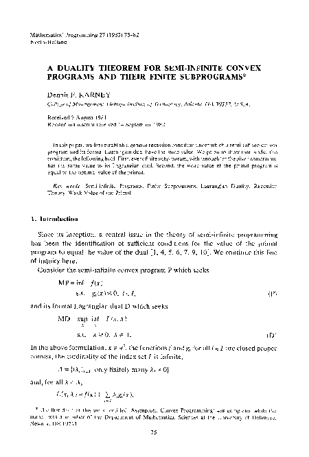 Pdf A Duality Theorem For Semi Infinite Convex Programs And Their Finite Subprograms
