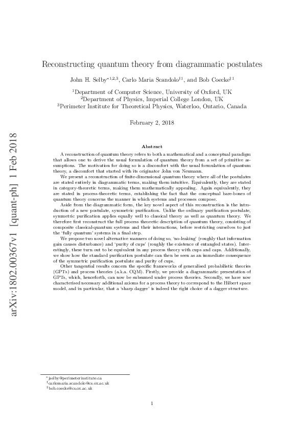 Pdf Reconstructing Quantum Theory From Diagrammatic Postulates