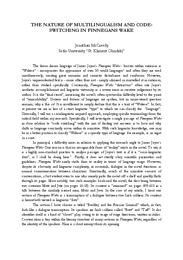 (DOC) THE NATURE OF MULTILINGUALISM AND CODE- SWITCHING IN FINNEGANS WAKE