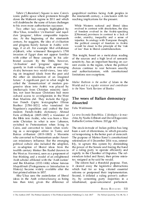 (PDF) "The woes of Italian democracy dissected" by Felix Waldmann ...