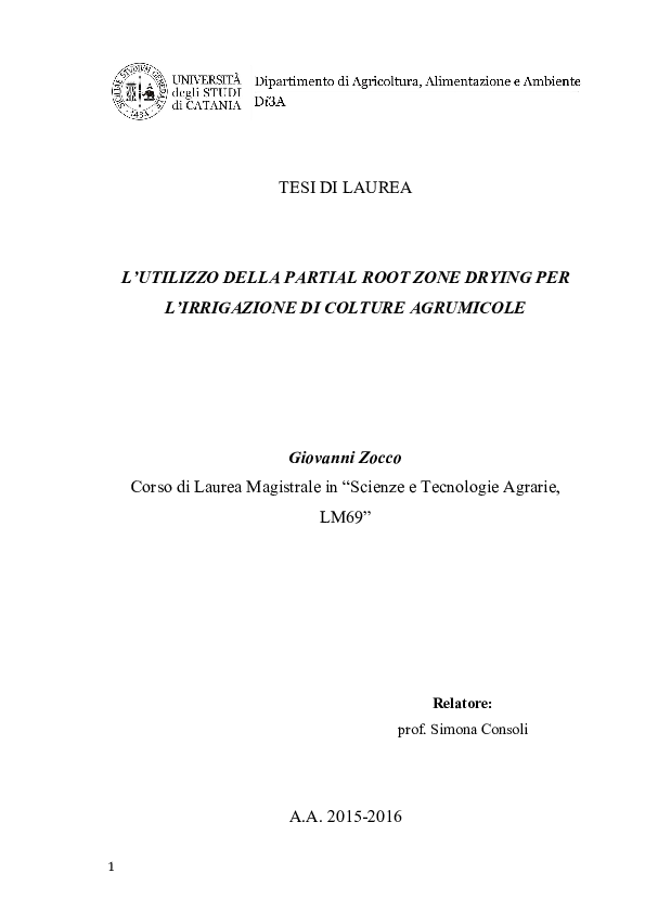 Pdf Lutilizzo Della Partial Root Zone Drying Per Lirrigazione Di