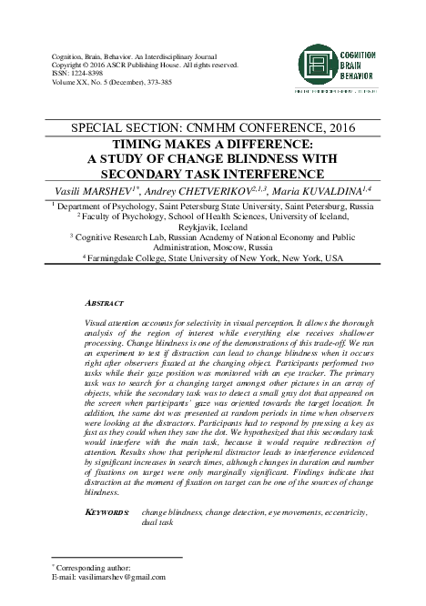 (PDF) TIMING MAKES A DIFFERENCE: A STUDY OF CHANGE BLINDNESS WITH ...